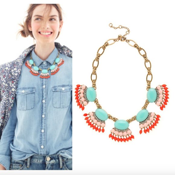 J. Crew | Jewelry | J Crew Fan Fringe Statement Necklace Sunwashed Aqua ...